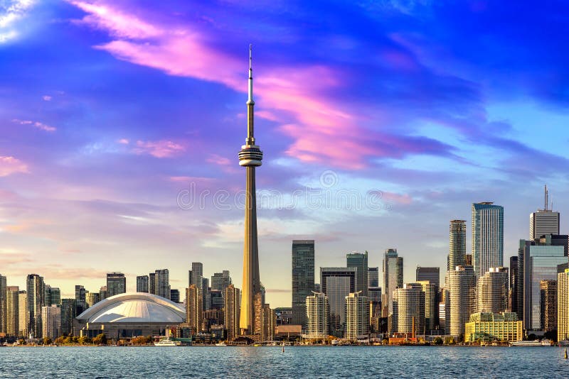Toronto and CN Tower at Sunset Editorial Image - Image of financial ...