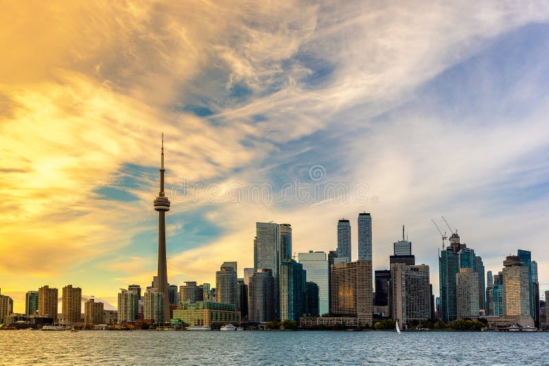 Toronto and CN Tower at Sunset Stock Photo - Image of gold, canada ...