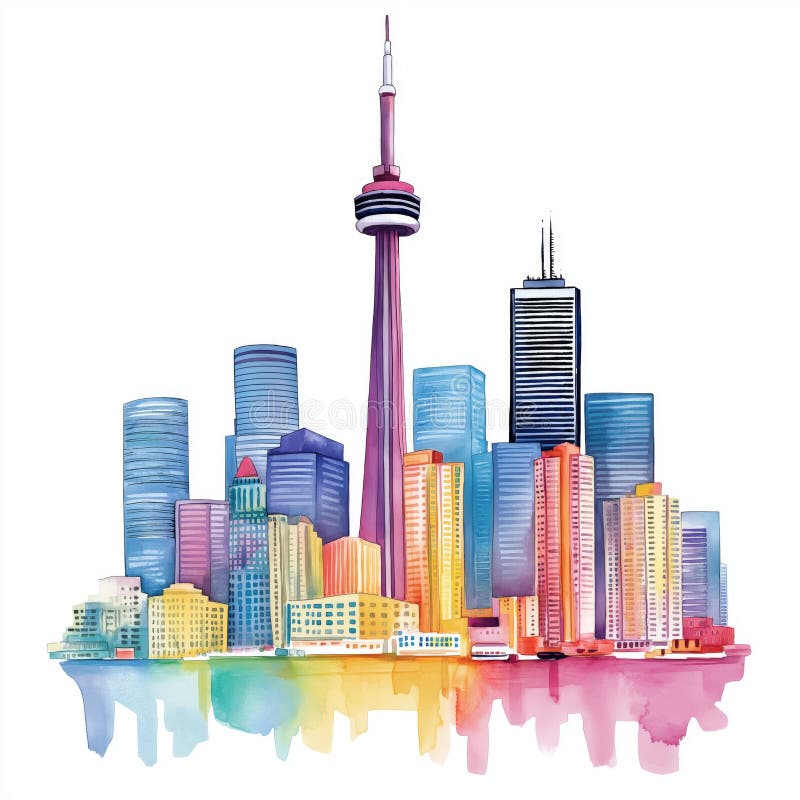Toronto. Toronto Hand Drawn Watercolor Illustration Stock Illustration ...