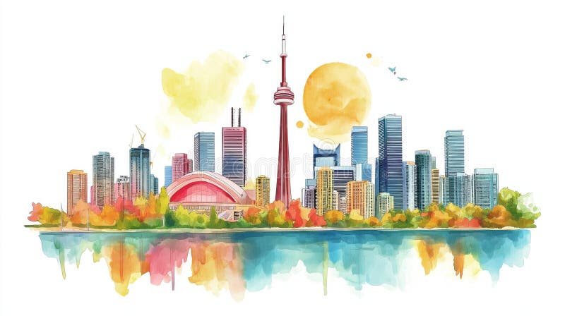 Toronto. Toronto Hand Drawn Watercolor Illustration Stock Illustration ...
