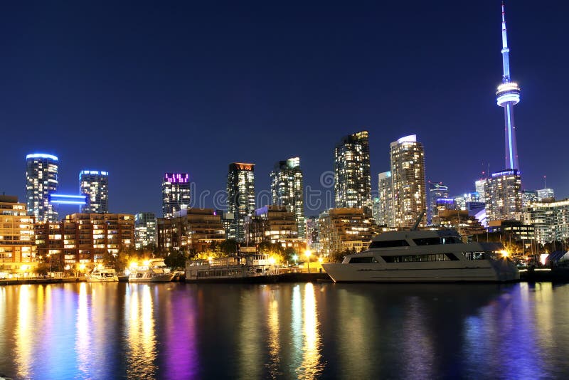 Toronto Night Skyline with Colorful Reflections Stock Photo - Image of ...