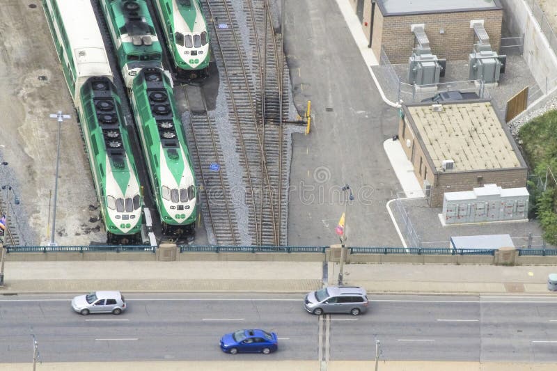 An Overhead Horizontal View of Several GO Transit Trains Editorial ...