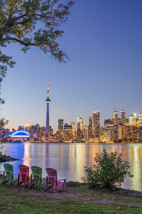 Toronto, Ontario, Canada Skyline at Night Stock Image - Image of bench ...