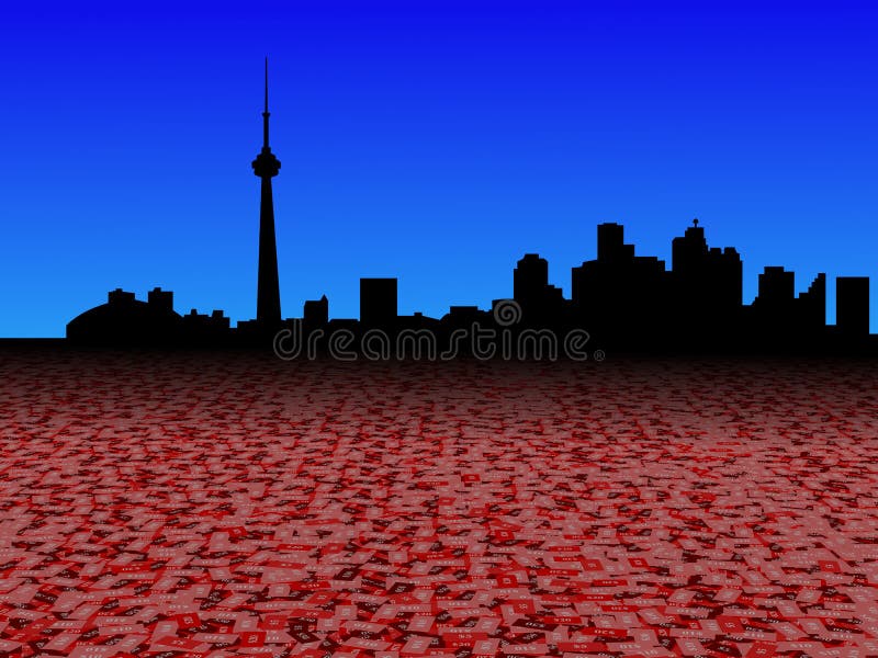 Toronto Skyline with Abstract Dollar Currency Foreground Illustration ...