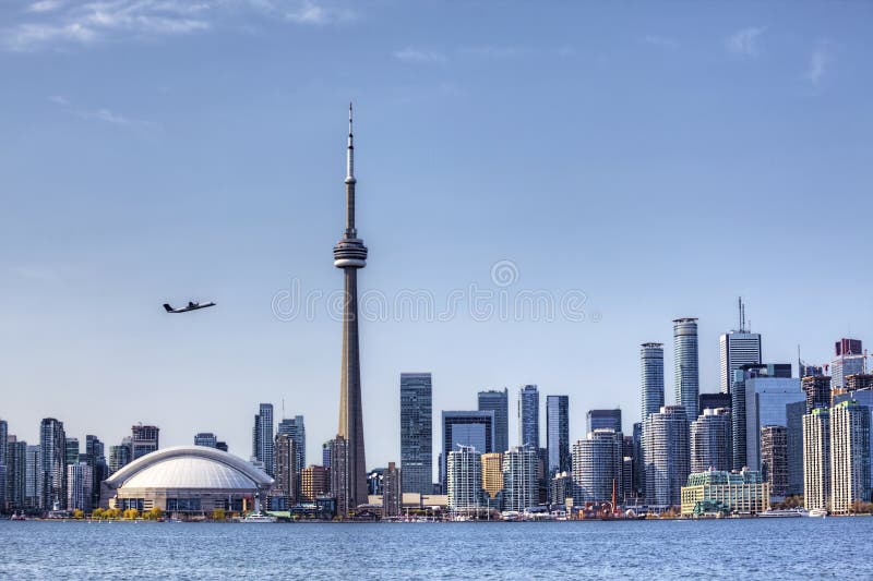 The Toronto Skyline and Aircraft on Beautiful Day Stock Photo - Image ...