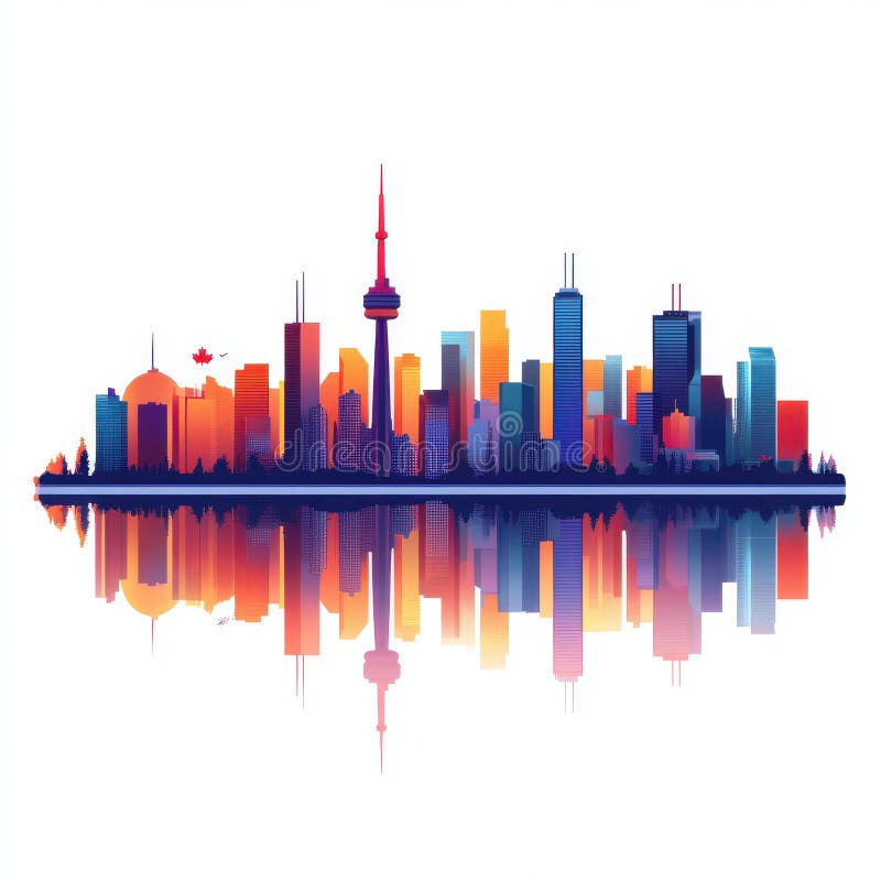 Toronto Skyline Cityscape Reflection Vibrant Colors Stock Illustration ...
