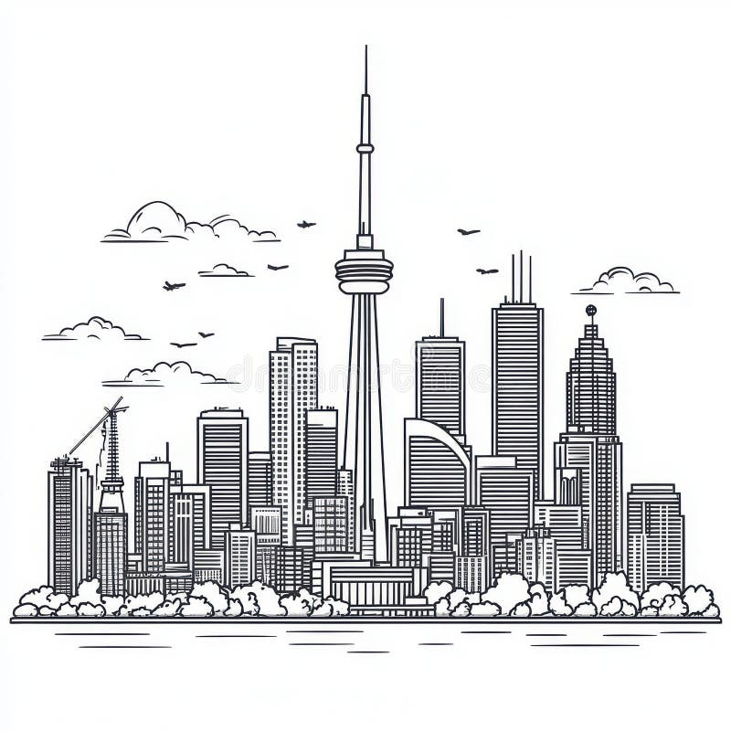 Toronto Skyline CN Tower Cityscape Illustration Stock Illustration ...