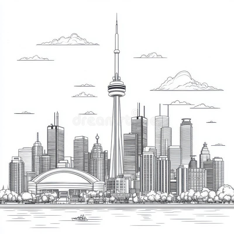 Toronto Skyline CN Tower Cityscape Sketch Stock Illustration ...