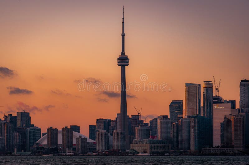 Toronto skyline at dusk stock image. Image of travel - 357074131