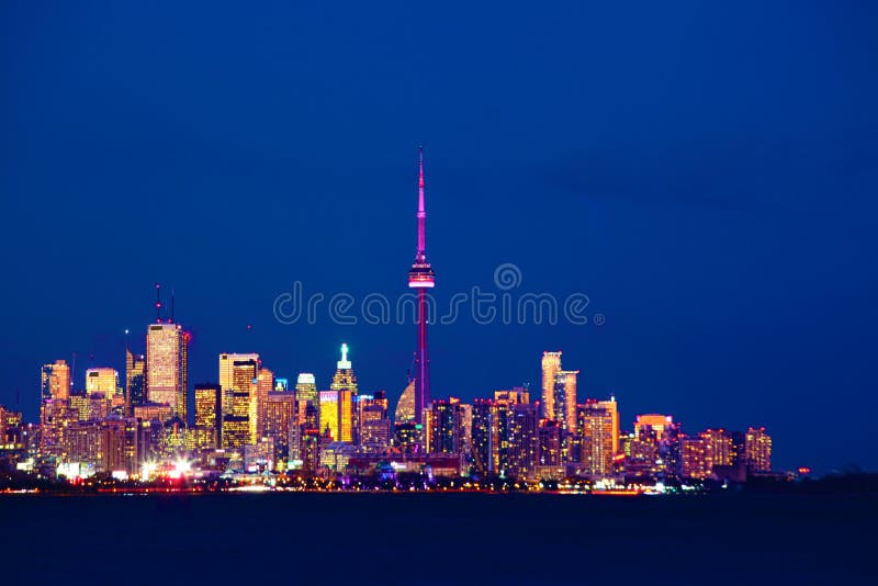 The Toronto Skyline at Night Editorial Stock Image - Image of modern ...