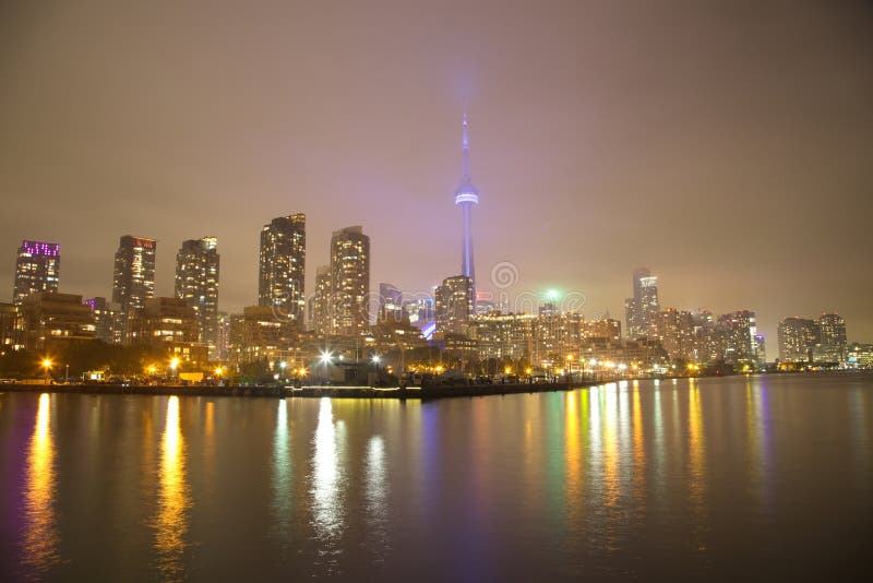 Toronto Skyline at Night with a Reflection in Lake Ontario Stock Image ...