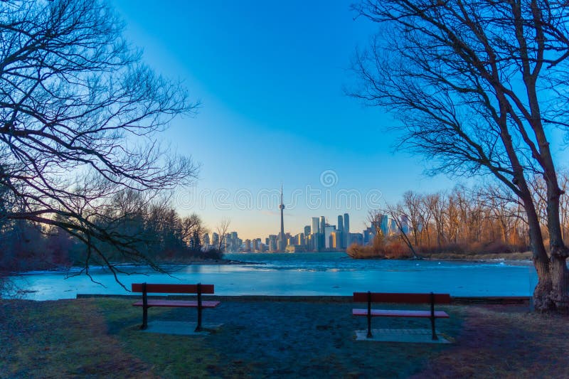 Toronto Skyline Over the Lake in Winter Stock Photo - Image of tower ...
