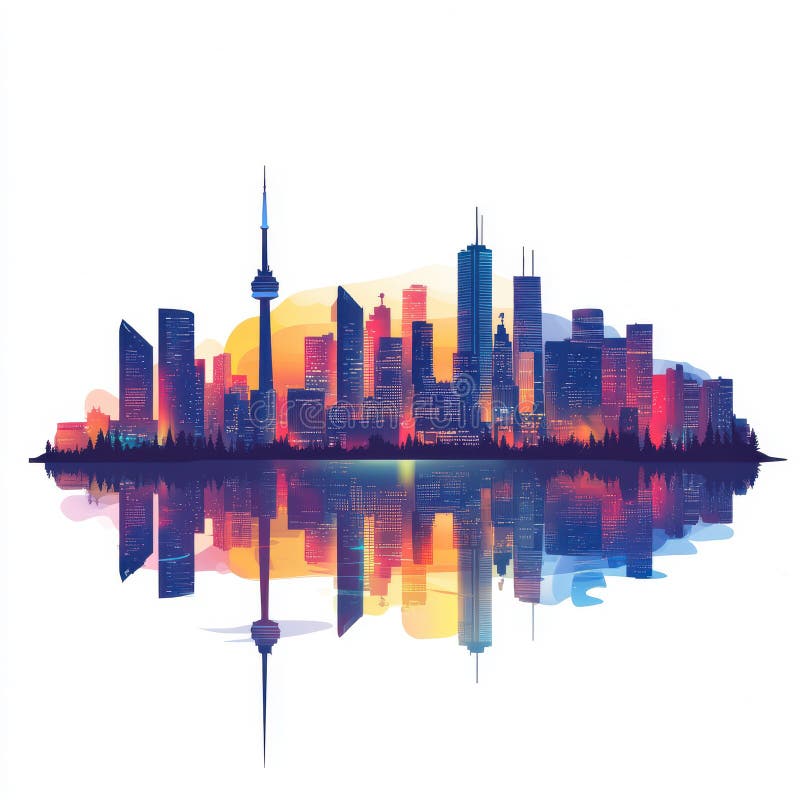 Toronto Skyline Reflection Vibrant Cityscape Urban Art Stock ...