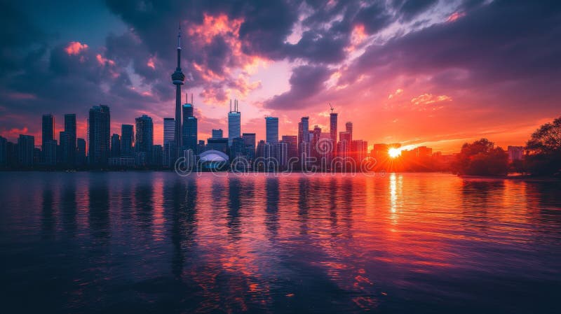 Toronto Skyline at Sunset stock image. Image of water - 335869755
