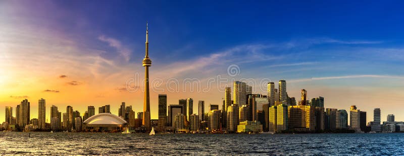 Toronto Skyline at Sunset, Canada Stock Image - Image of ontario, night ...