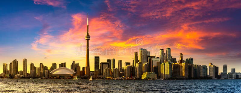 Toronto Skyline at Sunset, Canada Stock Image - Image of exterior ...
