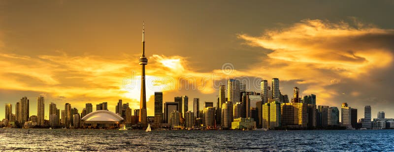 Toronto Skyline at Sunset, Canada Stock Image - Image of reflection ...