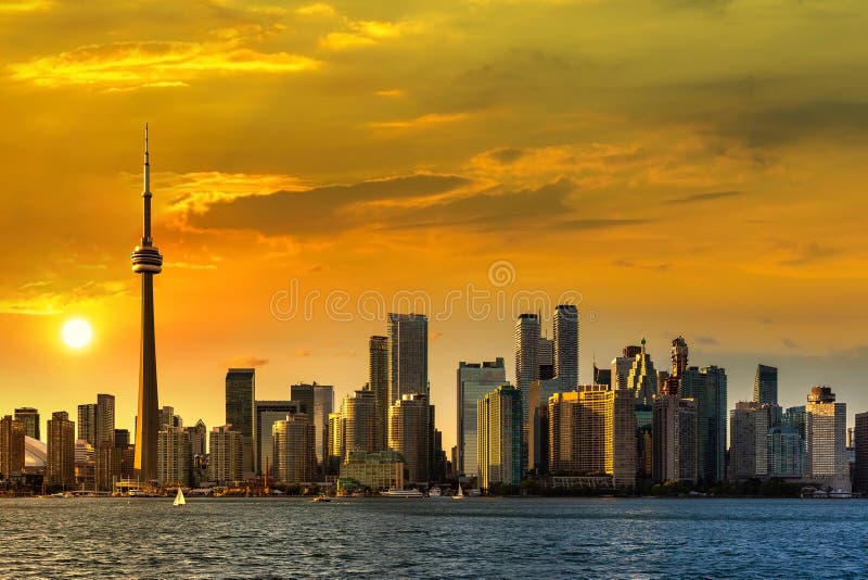 Toronto Skyline at Sunset, Canada Stock Photo - Image of dusk, canadian ...