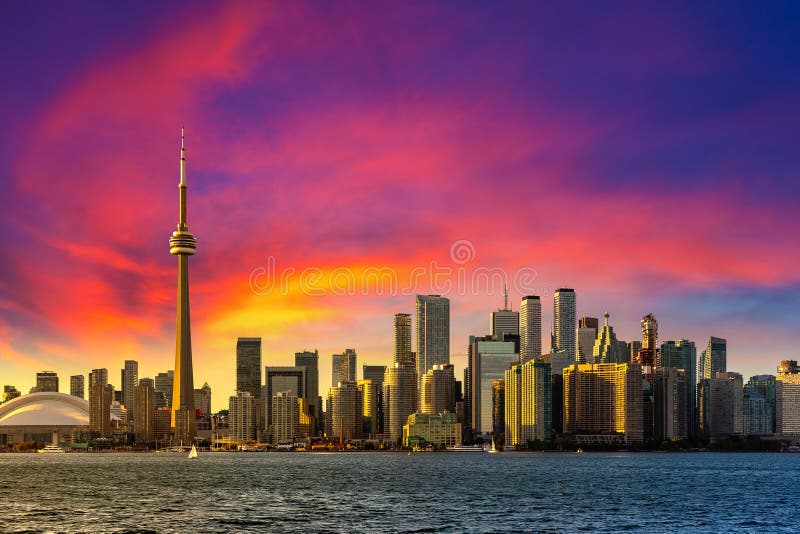 Toronto Skyline at Sunset, Canada Stock Photo - Image of scene, harbor ...