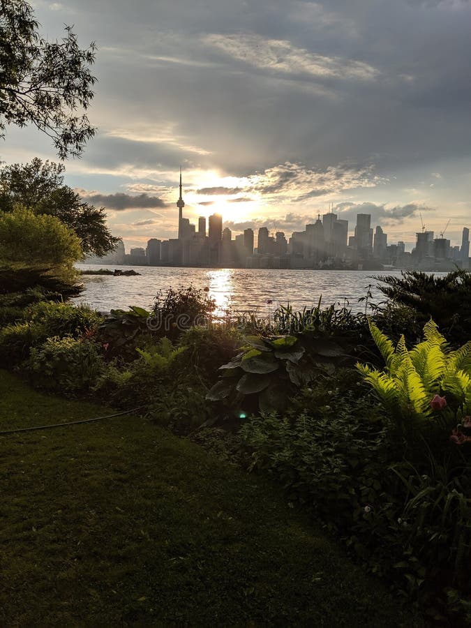 The Toronto Skyline at Sunset from a Park on Toronto Island Stock Image ...