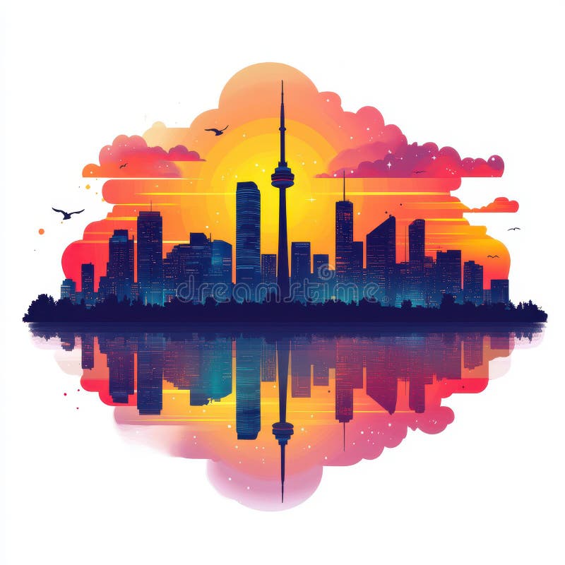 Toronto Skyline Sunset Reflection Cityscape Art Stock Illustration ...