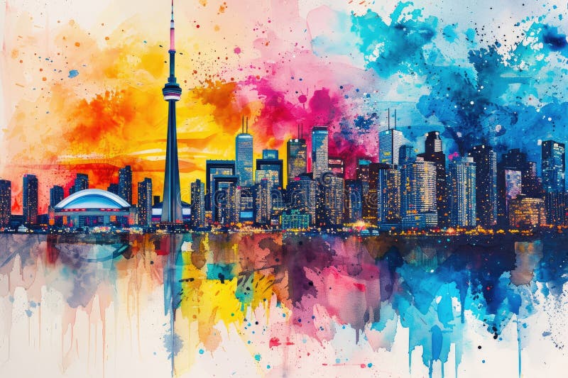 Toronto Skyline: a Watercolor Delight. Stock Illustration ...