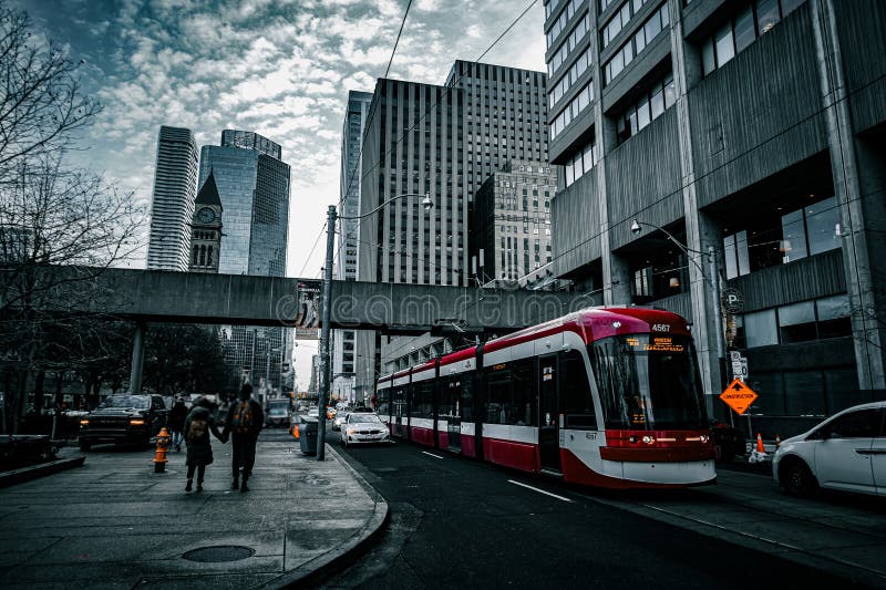 Toronto tram and cityscape stock photo. Image of transportation - 380102768
