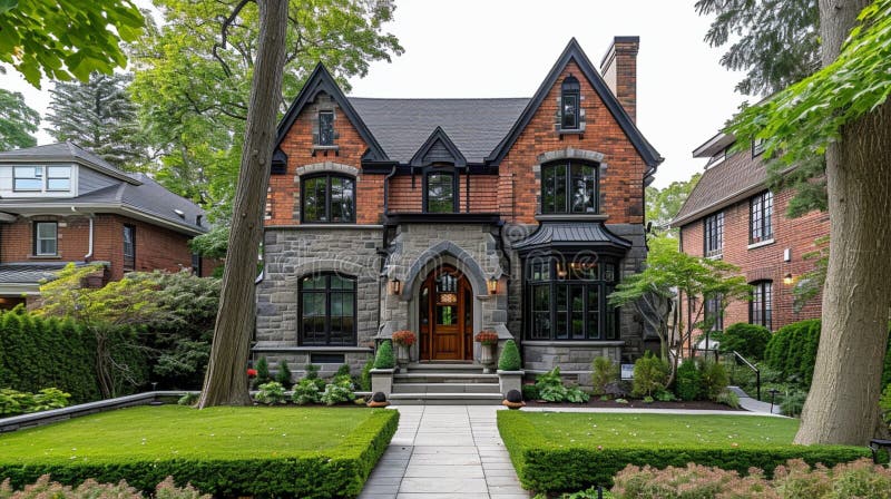 Toronto Villa Outside with Two Lawn and a Way Stock Illustration ...