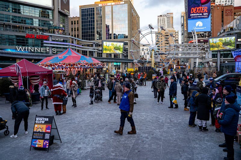 Toronto Winter Glow at Sankofa Square (Yonge-Dundas Square). Editorial ...