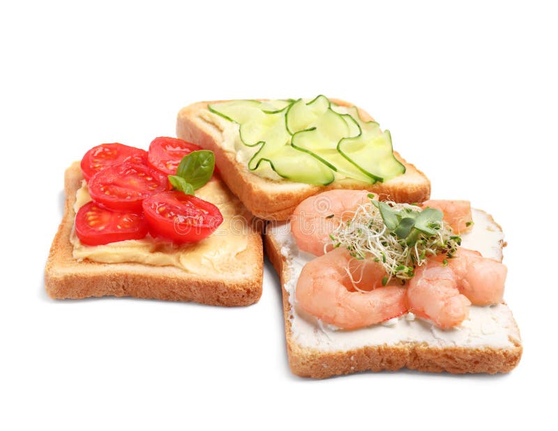 Torradas Deliciosas Com Diferentes Coberturas Isoladas Em Branco Imagem ...