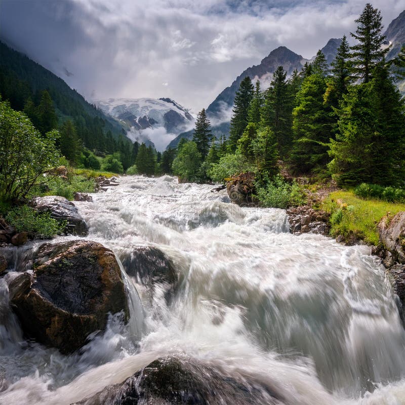 Torrent between the Mountains in Full Flow with Flowing Water Stock ...