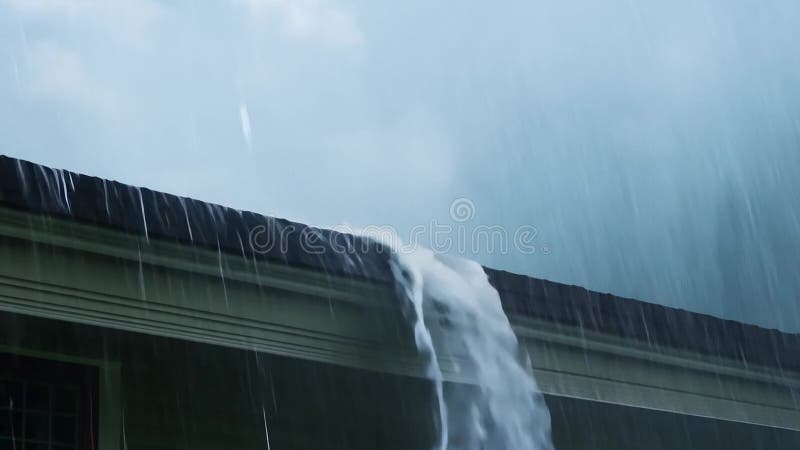 Rainwater Cascading from Gutter during Heavy Downpour Stock Footage ...