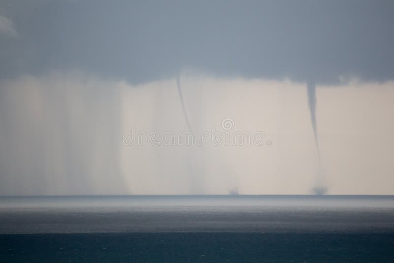 Rain Over the Sea with a Tornado Stock Photo - Image of weather ...