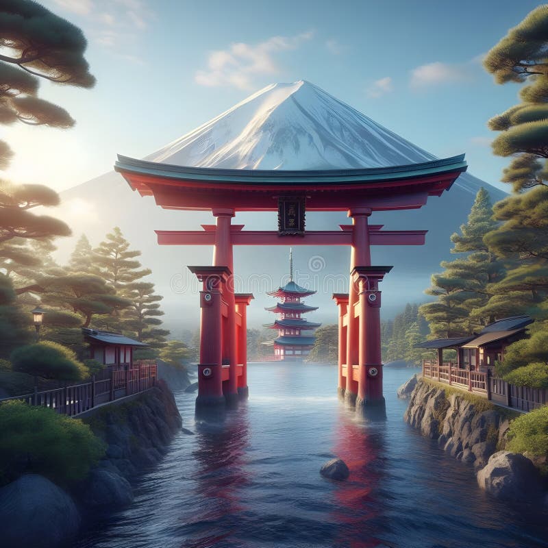 Torri Gate , Fuji Mountain Background. Stock Image - Image of nature ...