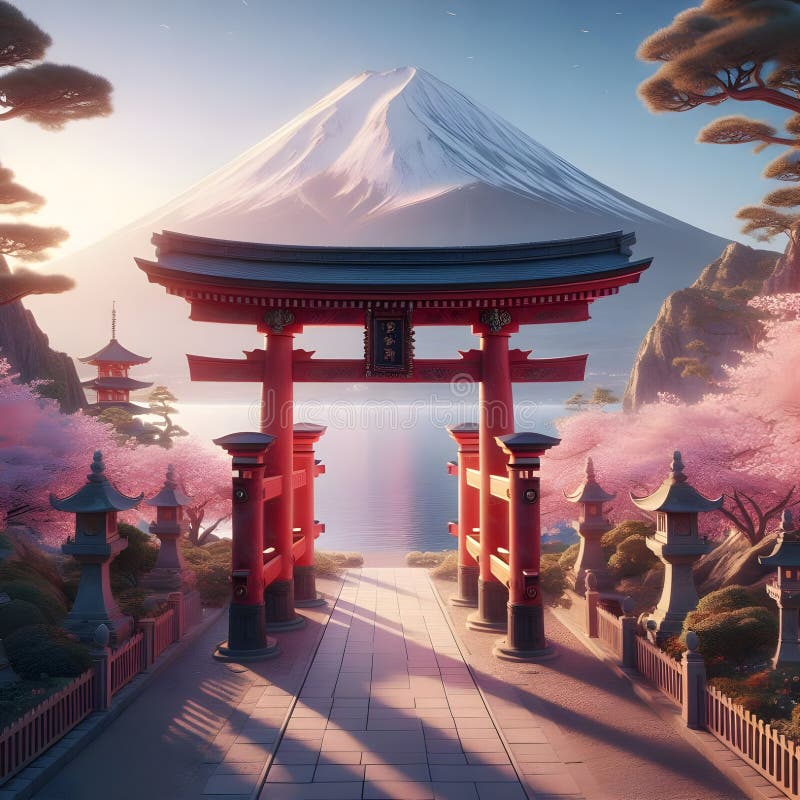 Torri Gate , Fuji Mountain Background. Stock Image - Image of fuji ...