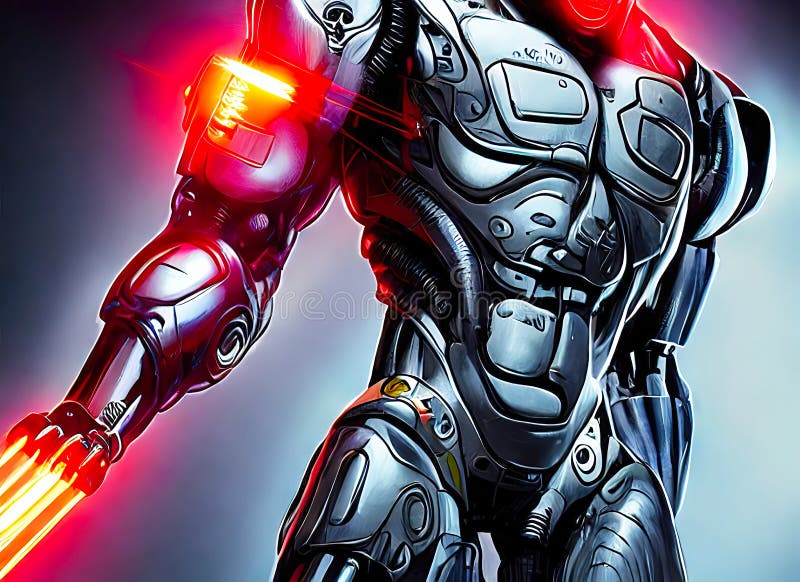 Torso of a Cyborg with Metal Armor and Glowing Fingers Made with ...