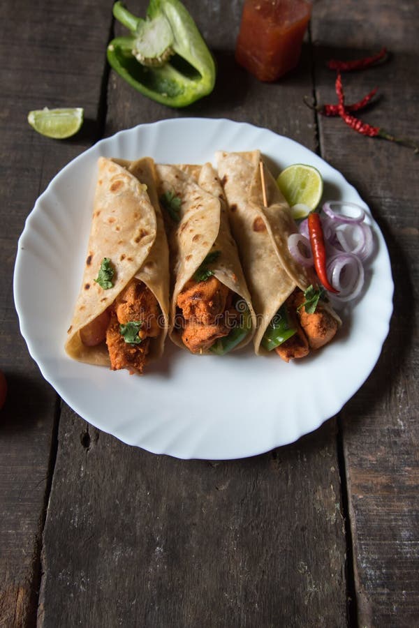 Tortilla or Chicken Wraps Made Out of Flat Bread with Chunks of Chicken ...