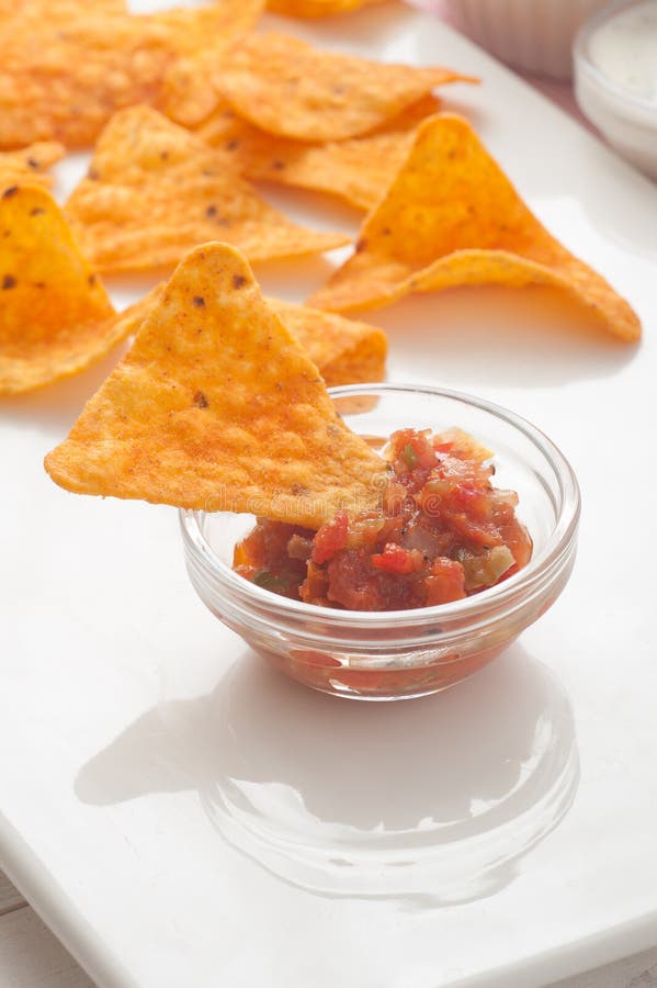 Tortilla Chips and Dip Sauce Stock Image - Image of sauce, snack: 48469435
