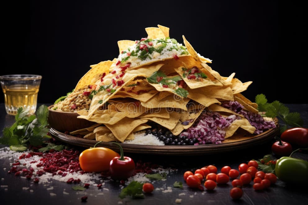 Tortilla Chips Piled High with Toppings Stock Photo - Image of ...