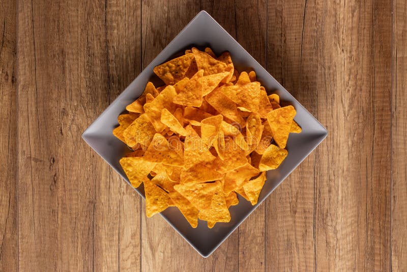 Tortilla Chips on a Rectangular Plate - Close Up, Top View Stock Image ...