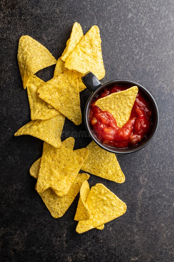 Tortilla Chips and Red Tomato Salsa Dip. Mexican Nacho Chips Stock ...