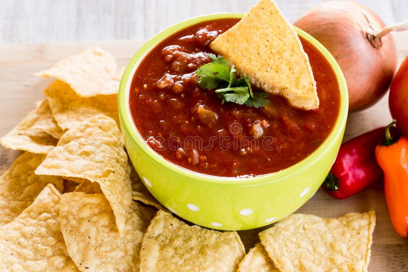 Tortilla Chips with Salsa and Vegetables Healthy Snack Food Stock Image ...