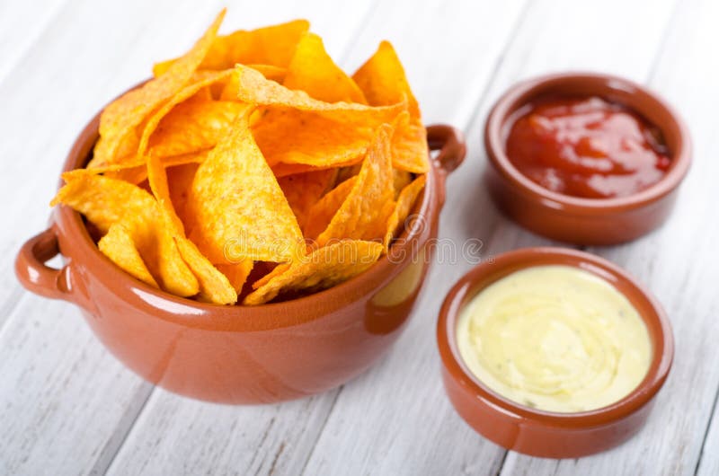 Tortilla Chips with Two Different Dips Stock Image - Image of cream ...