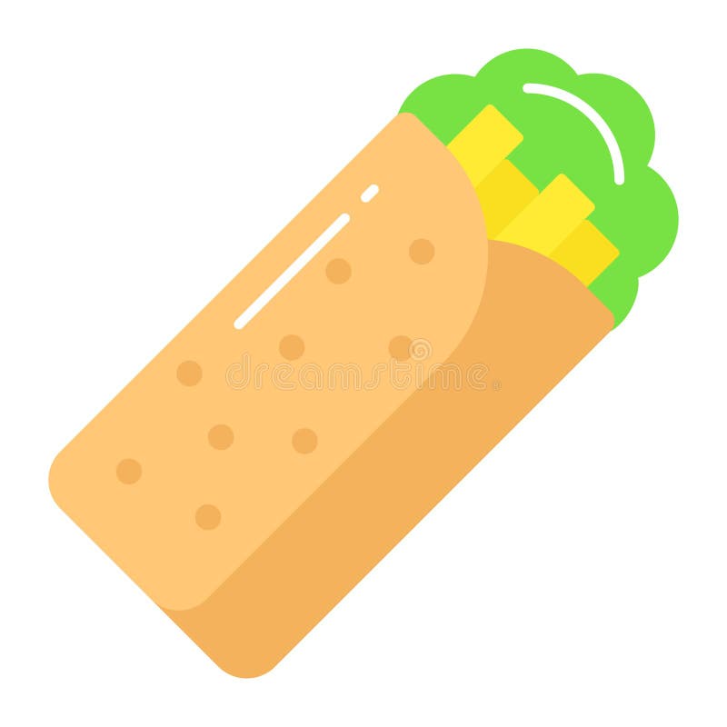 Tortilla Roll, a Mexican Food Vector Icon Stock Vector - Illustration ...