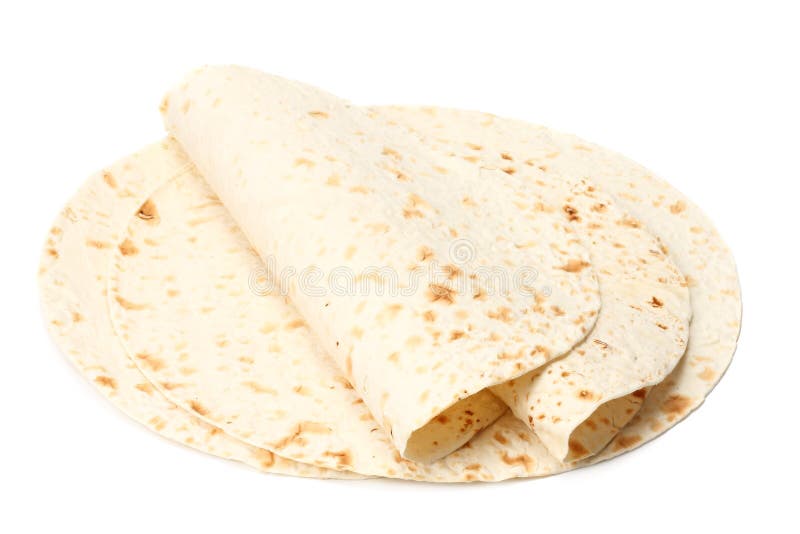 Tortilla Wrap with Fried Chicken Meat and Vegetables Isolated on White ...