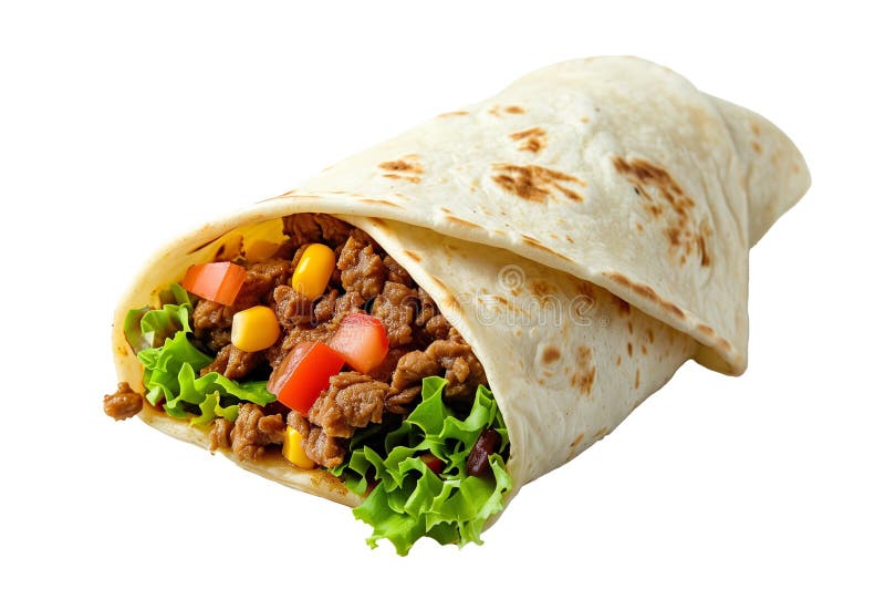 Tortilla Wrap with Meat and Vegetables Isolated on Transparent ...