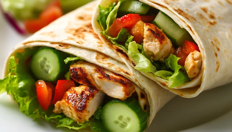 Tortilla Wraps with Chicken and Fresh Vegetables Stock Photo - Image of ...