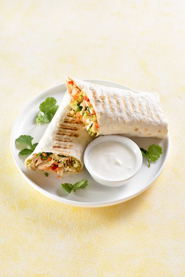 Tortilla Wraps with Chicken and Vegetables Stock Image - Image of ...