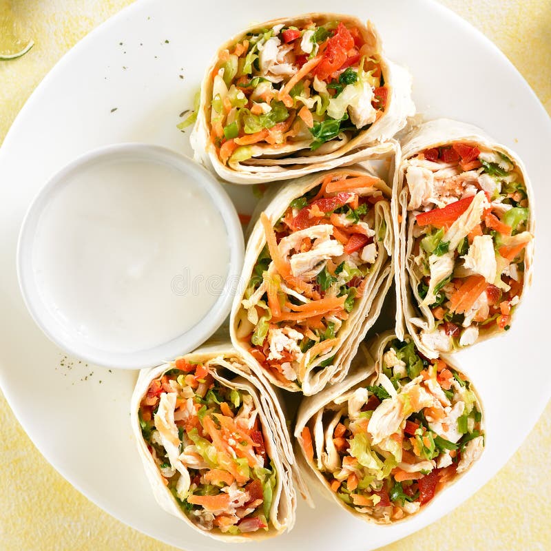 Tortilla Wraps with Chicken and Vegetables Stock Photo - Image of ...