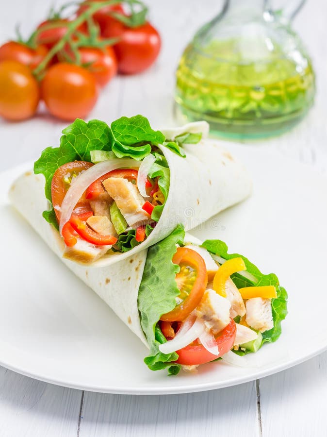 Tortilla Wraps with Roasted Chicken Fillet Stock Image - Image of fast ...